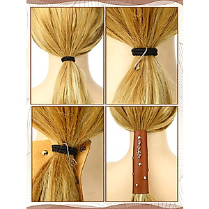 Otuuz 4 Pcs Leather Hair Wrap Motorcycle Ponytail Hair Wrap Hair Ties for Woman PU Hair Wrap Thick Ponytail Holder Braided Helmet Hair Accessories for Women(6 Inch,Black, Coffee, Brown, Reddish Brown)
