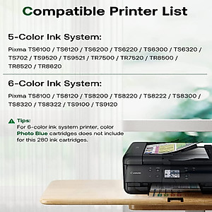 PGI-280XXL CLI-281XL 5 Color Value Pack, Compatible for Canon 280 281 Ink Cartridges use with TR7520 TR7500 TR8520 TR8500 TR8620 TS6120 TS6220 TS6320 TS702 (PGBK, Black, Cyan, Magenta, Yellow)