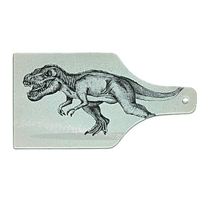Lunarable Modern Cutting Board, Dinosaur Sketch Fossil Animal Prehistoric Giant Creature Jurassic Wild Illustration, Tempered Glass Serving Board, Wine Bottle Shape, Medium Size, Cream Grey