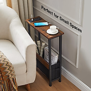 Slim Charging End Table with Storage - For Small Spaces and Bedroom