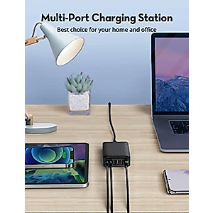 USB Charger 60W USB Charging Hub 12A 6-Port Desktop USB Charging Station with Multiple Port Compatible with iPhone 14 Pro Max 13 Pro Max Mini 12 Pro Max, iPad Pro Air Galaxy S23 Edge Note Tablet Black
