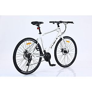 L-TWOO Road Bike 700C Wheels 3 x 8/24 Speed Dual Disc Brake Road Bike Straight Handlebar Smooth Shifting Hybrid Bike Commuter Bike for Women Men Junior Senior, White