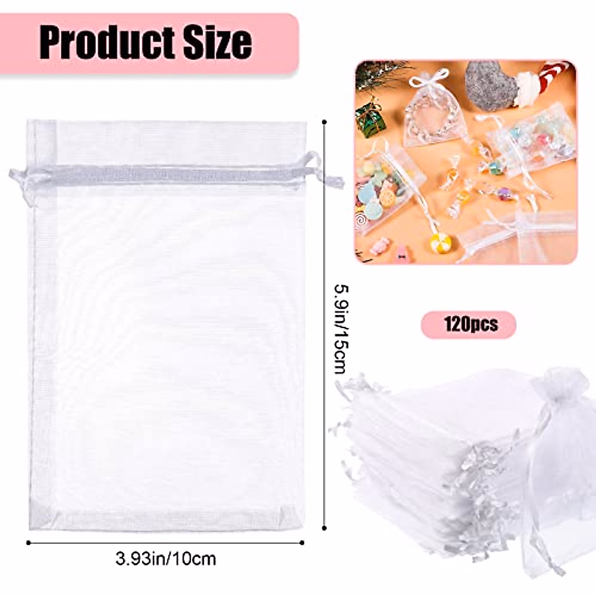 KongJies Organza Bags, 50 Pack Sheer Organza Bags 4x6, Jewelry Bags Drawstring, Mesh Gift Bags for Jewelry, Soaps, Party Favor Gifts