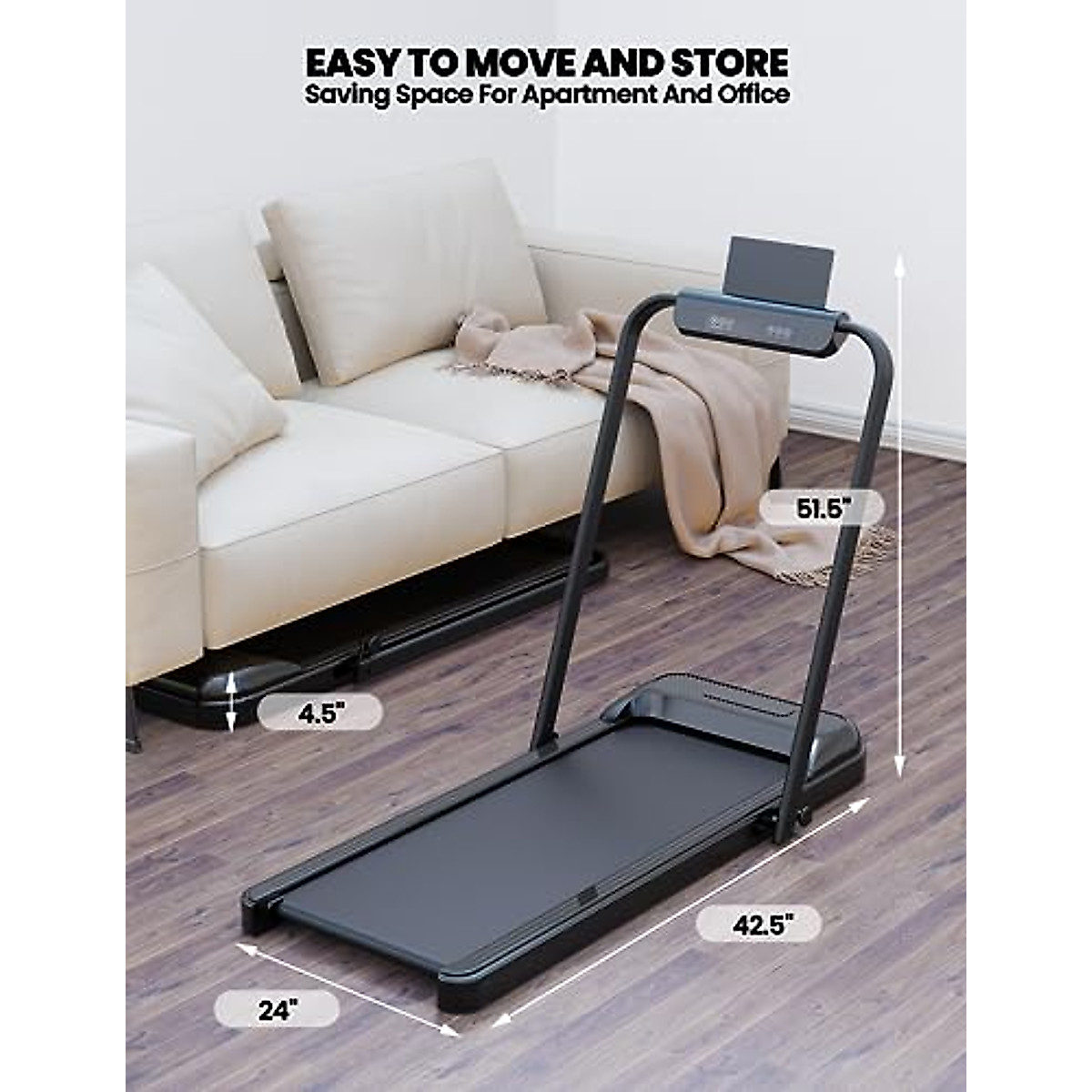 GARVEE 2-in-1 Treadmill, [2.25 HP] [0.6-6.2 MPH] for Running Walking, Folding Treadmill with Real-time Workout Data on LCD Display, Under Desk Treadmill for Apartment Office Home Workout- Black