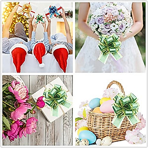 GUIFIER 20 Pack 6" Pull Bows Gift Wrapping Bows, Large Pull Bow with Ribbon, Gift Wrap Bow Knot Ribbons Present Bows, Pull Flower Ribbon Bows for Gift Baskets, Birthday, Party, Christmas - Green