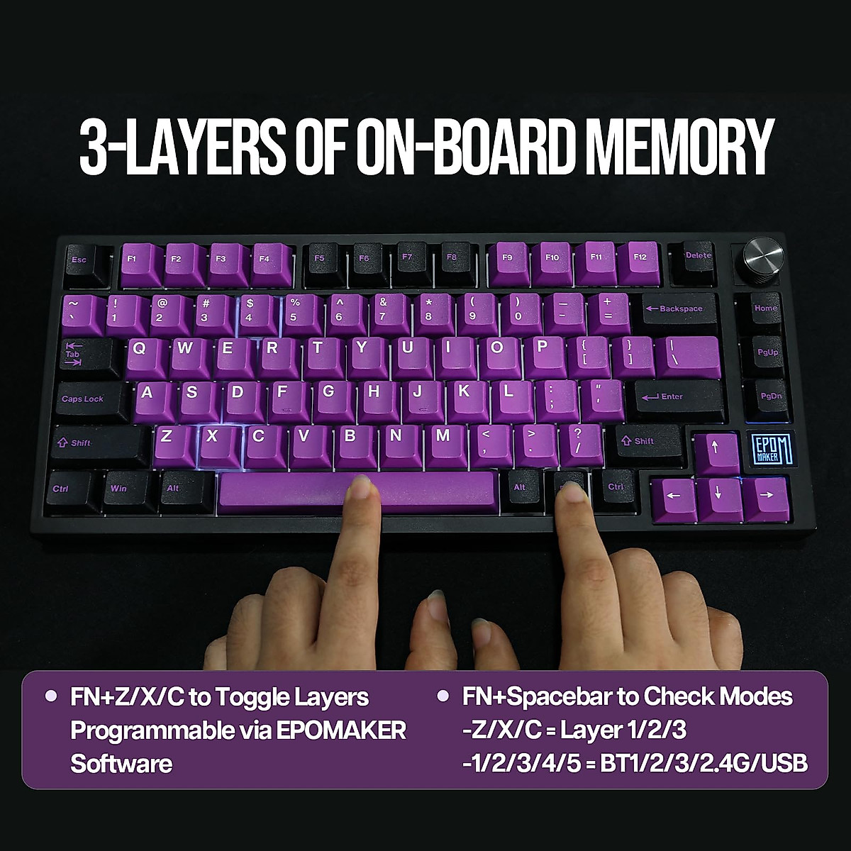 EPOMAKER TH80 SE Gasket 75% Mechanical Keyboard, NKRO Hot Swappable RGB 2.4Ghz/ Bluetooth 5.0/ Wired Gaming Keyboard with Poron/EVA Foam, 4000mah Battery (Black Purple, Budgerigar Switch)