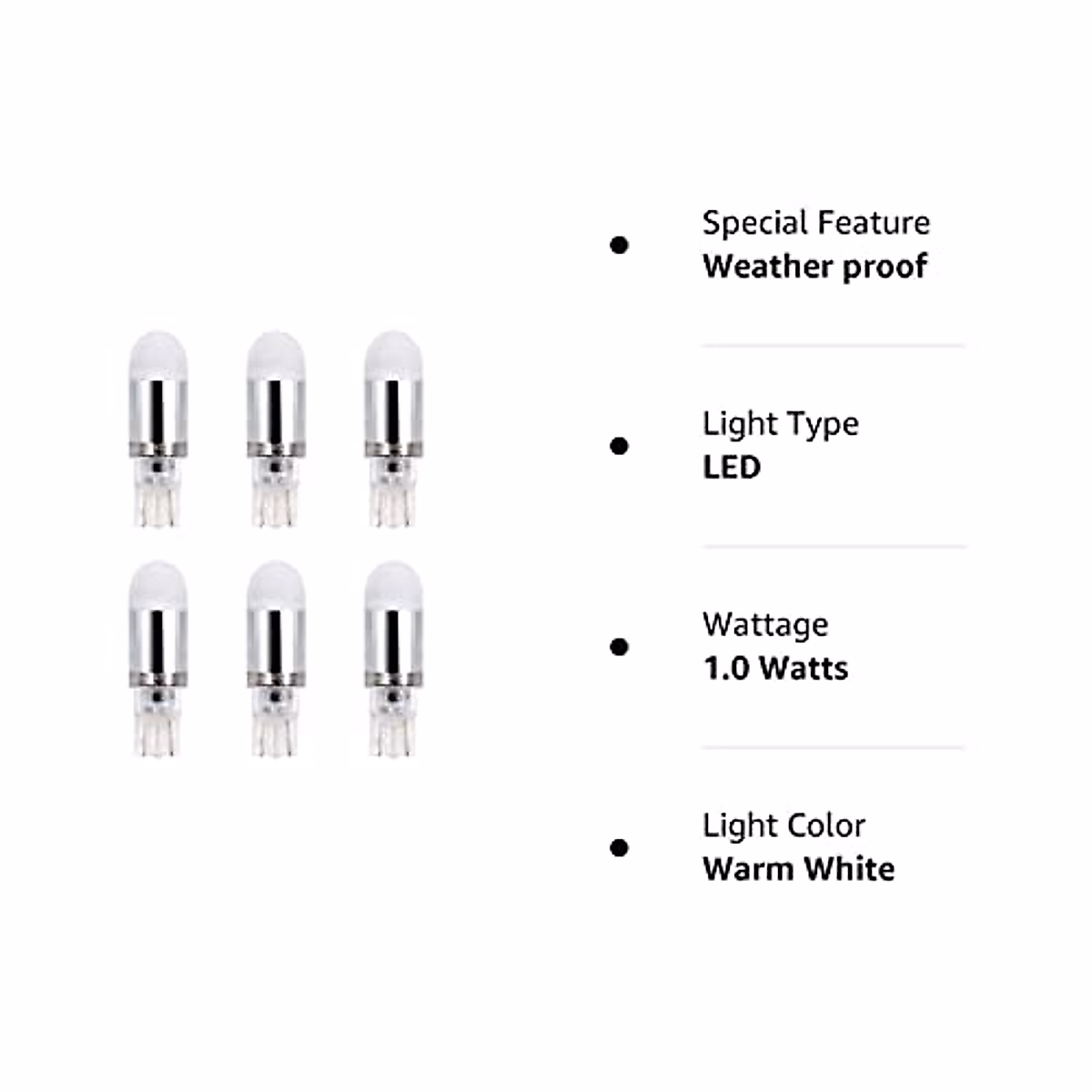 Makergroup T5 T10 Wedge Base LED Light Bulbs 12VAC/DC 1Watt Warm White 2700K-3000K for Outdoor Landscape Lighting Deck Stair Step Path Lights and RV Travel Tailer Lights 6-Pack
