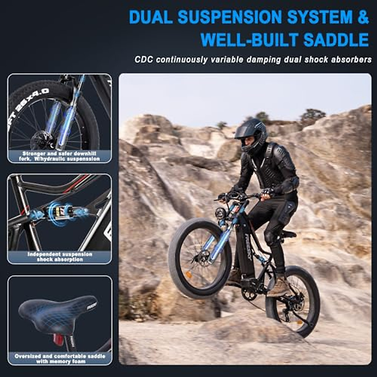 FREESKY Electric Bike for Adults 1000W BAFANG Motor 48V 20Ah Samsung Cells Battery 26" Fat Tire Full Suspension 35MPH Ebike