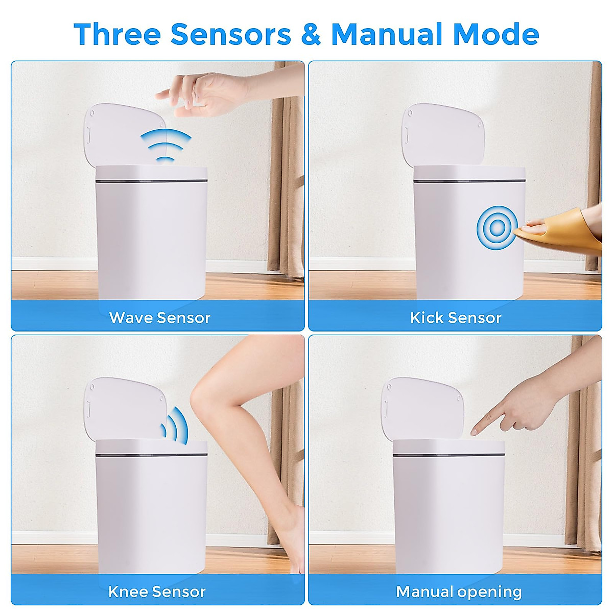 Knuidrte Bathroom Trash Can with Lid, 3.7 Gallon Waterproof Garbage Can, Electric Smart Sensor Touchless Trash Can with 40pcs Trash Bags, Ideal for Bathroom, Kitchen, Living Room