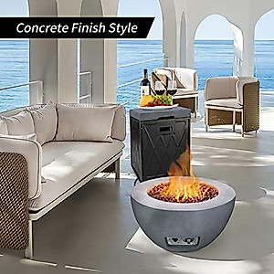 Kante 25 Inch Propane Fire Table with Assemblable Tank Cover, 50,000 BTU Large Concrete Fire Pit Table for Outdoor Patio, Smokeless Gas Fire Pit with Waterproof Cover, Lava Rock, Natural Concrete