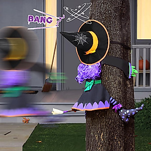 Miracleart Crashing Witch Halloween Decorations(47" H), Funny Flying Crashing Witch into Tree, Outdoor Indoor Crashed Witch Props Halloween Party Hanging Decorations