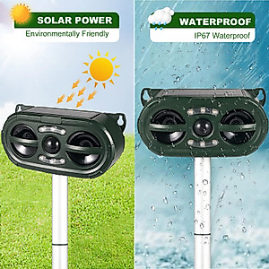 2024 Ultrasonic Animal Repellent, Upgraded Outdoor Cat Solar Powered Squirrels Deterrent with Motion Sensor,Sound,LED Flashing,Waterproof Deer Repeller,Animal Repellent for Dog Bird Skunk Rabbit