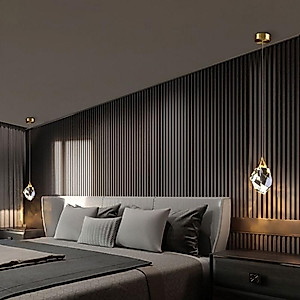 MOKLMD Gold Color Crystal Personality Shape Pendant Lamp.Chandelier Crystal Shade with Metal Head and Light Transmission.70.9in Adjustable Rope Hanging Lamp.for Bedroom, Dining Room Droplight