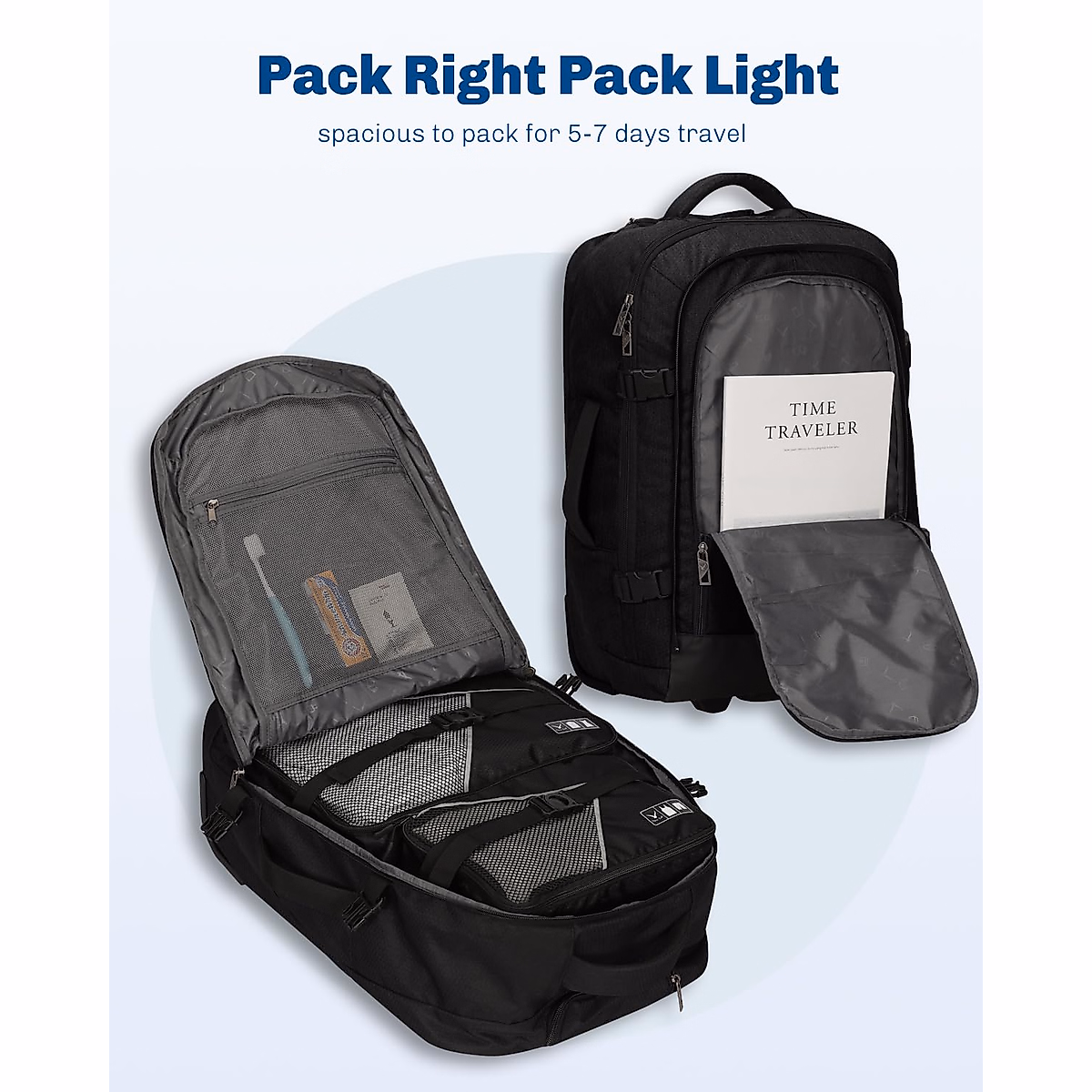 Hynes Eagle 2 in 1 Travel Backpack 22 inches Carry on Luggage 63L Rolling Backpack for Men Women with Packing Cubes 3PCS Set