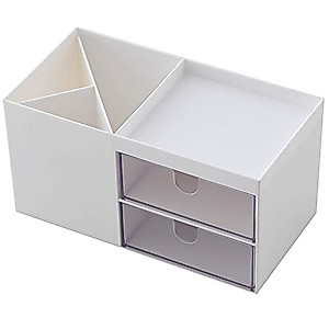 YOSCO Desktop Storage Organizer Mini Box for Office Supplies Container Pen Holder for Desk Cute Pencil Cup Pot Makeup Brush Holder (White)