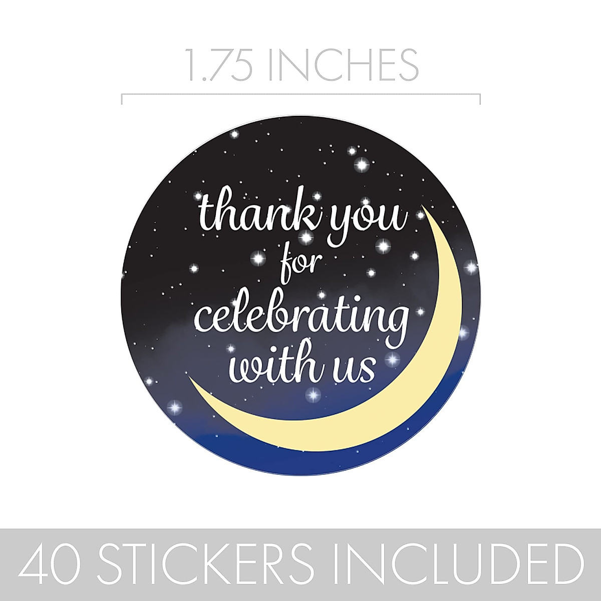 Over The Moon Baby Shower Thank You Stickers, Moon and Stars Baby Shower Decorations - 40 Count