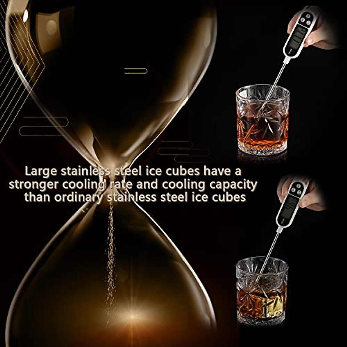 2 Large Whiskey Stones 64 cm³ (4 cu in) - Man Gift Set - Reusable Stainless Steel Metal Ice Sphere Cubes Beverage Chilling Rocks Whiskey Stones for Red Wine, Bar Beer, Scotch, Vodka Drinks - Silver