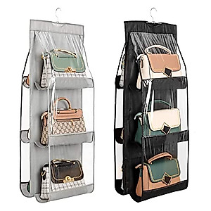 XK.Thrive Handbag Organizer Purse Organizer, 2 Pcs * 6 Pockets, Upgrade Dust Proof Purse Organizer Closet, Wardrobe Closet Organizer, Washable Handbag Organizer for Women Handbags Purse (Gray&Black)