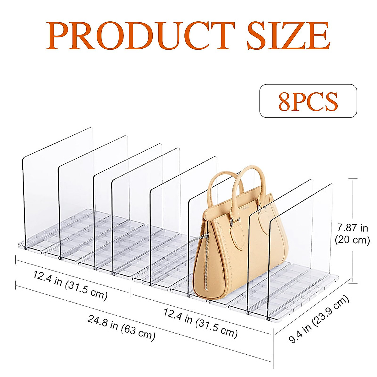 Generic 8PCS Purse Organizer for Closet,Adjustable Clear Shelf Dividers Purse Bag Divider for Closet Organizer,Handbag Organizers for Closets, SNTN1, transparently