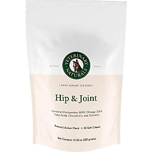 Veterinary Naturals Hip & Joint Supplement for Dogs - 60 Soft Dog Chews for Hip & Joint Support - Dog Vitamins and Supplements with Glucosamine for Dogs & MSM - Grain-Free, Roasted Chicken Flavor
