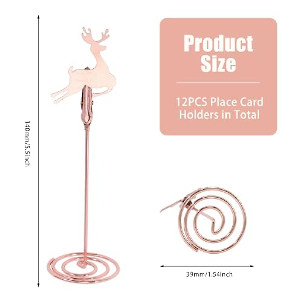 CHGCRAFT 12PCS Place Card Holders Deer Table Number Holders Name Card Holders Rose Gold Table Number Stands Table Photo Picture Holders for Party Weddings Resturants