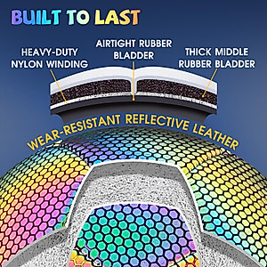 SQUAD Holographic Reflective Soccer Ball Size 5 - Reflective Glowing Ball for Night Games & Training - Durable PU Leather and Rubber Airbags - Cool & Unique Gift for Soccer Fans