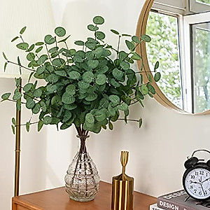 BLEUM CADE 3Pcs 24" Tall Artificial Eucalyptus Stems with Leaves, Faux Eucalyptus Greenery Stems, Fake Silver Dollar Eucalyptus Plant for Vase Flower Arrangement Wedding Bouquets Room Decor