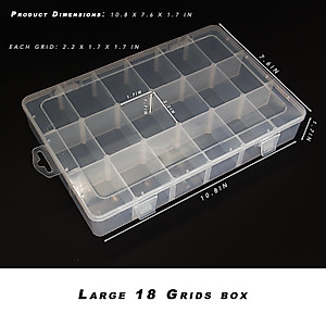 Incontesta Large 18 Grids Clear Plastic Organizer Box with Adjustable Dividers, Plastic Organizer Box Container Perfect for Beads Organizer, Art DIY Crafts, Jewelry, Fishing Tackles