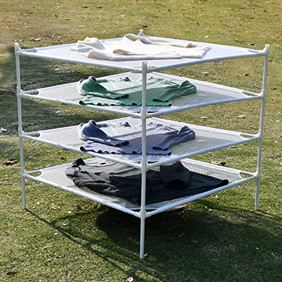 johgee Clothes Drying Rack, 4-Layer Sweater Laundry Drying Rack, Mesh Drying Rack Clothing for Indoor & Outdoor,White