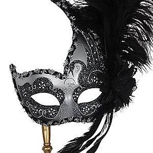 Beistle Plastic Costume Masquerade Mask on Stick With Feathers For Mardi Gras Party Supplies and Halloween Accessories