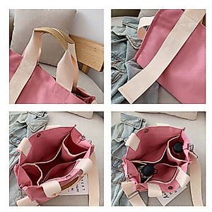 Women's Large Canvas Tote Bag Simple Shoulder Shopping Bag Solid Color Commuter Fashion Postman Tote Bag(black)