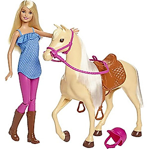Barbie Doll & Horse Set, Blonde Fashion Doll in Riding Outfit & Light Brown Horse with Saddle, Bridle & Reins