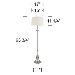 360 Lighting Karl Modern Industrial Floor Lamp Standing 63.75" Tall Brushed Nickel Silver Classic Metal White Tapered Drum Shade Decor for Living Room Reading House Bedroom Family Home