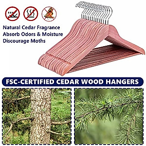 Amber Home American Red Cedar Hangers 30 Pack, Smooth Finish Wood Coat Hangers for Suit Shirt, Aromatic Cedar Clothes Hangers with Swivel Hook & Notches for Dress, Jacket, Pants (Cedar,30)