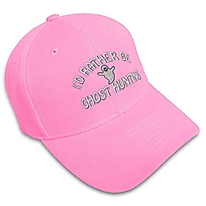 Speedy Pros Baseball Cap I'd Rather Be Ghost Hunting Embroidery Holidays and Occasions Halloween Acrylic Hats for Men & Women Strap Closure Soft Pink