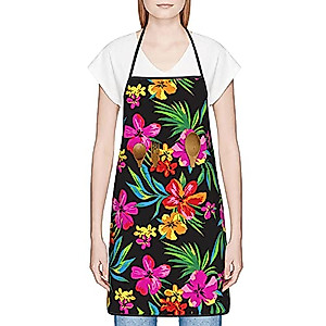 MuMuYun Hawaiian Colorful Flower Kitchen Apron, Kitchen Cooking Aprons with Pockets Aprons for Men Women, 20W x 28L