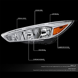 DNA MOTORING HL-OH-FF16-CH-AM Pair Chrome Housing Amber Corner Headlights Replacement For 15-18 Focus Fits Halogen Headlight Models