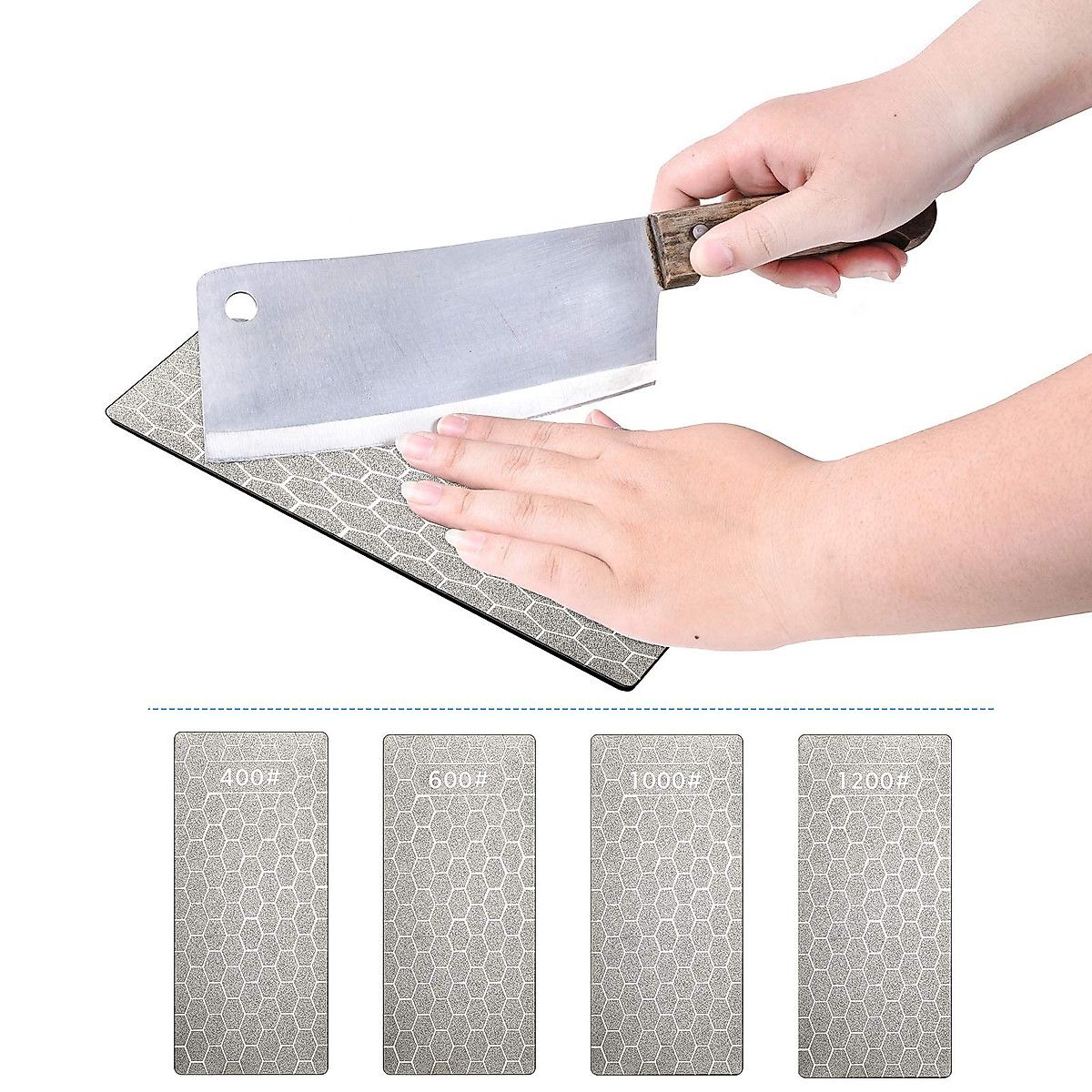 4 Pieces Diamond Sharpening Stone Grit Diamond Plate Honing Stone Diamond Stone for Kitchen Sharpening Dull, Blunt or Tired Edges, 5.9 x 2.48 Inches (400/600/1000/1200 Grit)