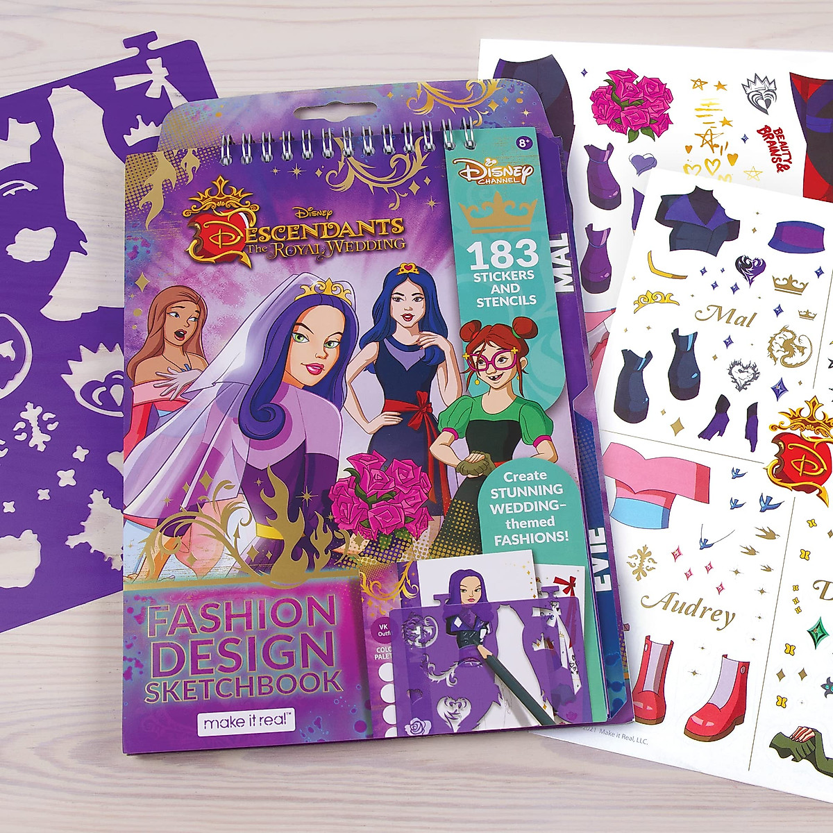 Disney Descendants Royal Wedding Fashion Design Sketchbook for Girls - Create Stunning Wedding-Themed Fashions with 183 Stickers, Stencils, Design Guide - Gift for Ages 8+, Develops Real-World Skills