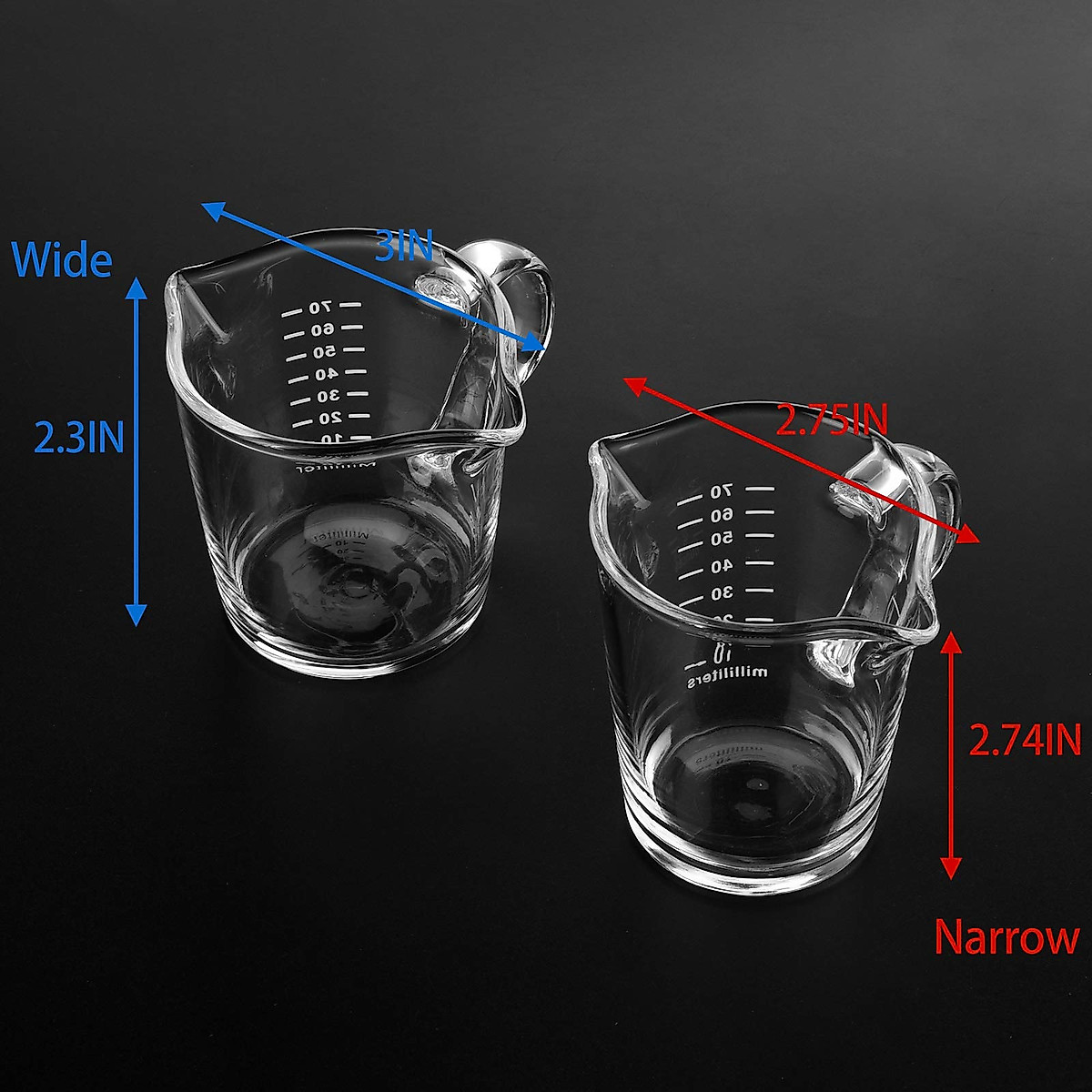 Beautyflier 3 Ounce Espresso Shot Glass Triple Pitcher Barista Double Spouts, Espresso Wine Glass Parts Clear Glass(Wide)