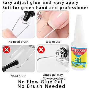 Nail Glue, Super Strong Nail Glue for Acrylic Nails, Professional Nail Glue for Nail Tips for Press On Nails Quick Dry Acrylic Nail Glue for Nail Tips Super Bond Fake Nails Glue Gel 0.71OZ 2 Bottles