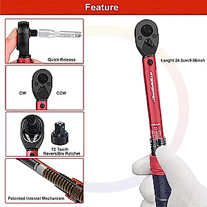 ATsafepro 1/4 Inch Drive Click Torque Wrench,3-25 Nm/26.6-221.3 lbf.in Small Bike Torque Wrench,Lightweight 72-Tooth Dual-Direction Inch Pound Torque Wrench for Road & Mountain Bikes