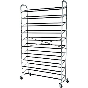 Amazon Basics 50-Pair Shoe Rack Organizer, Chrome, 35.8 x 14.6 x 59.5 inches