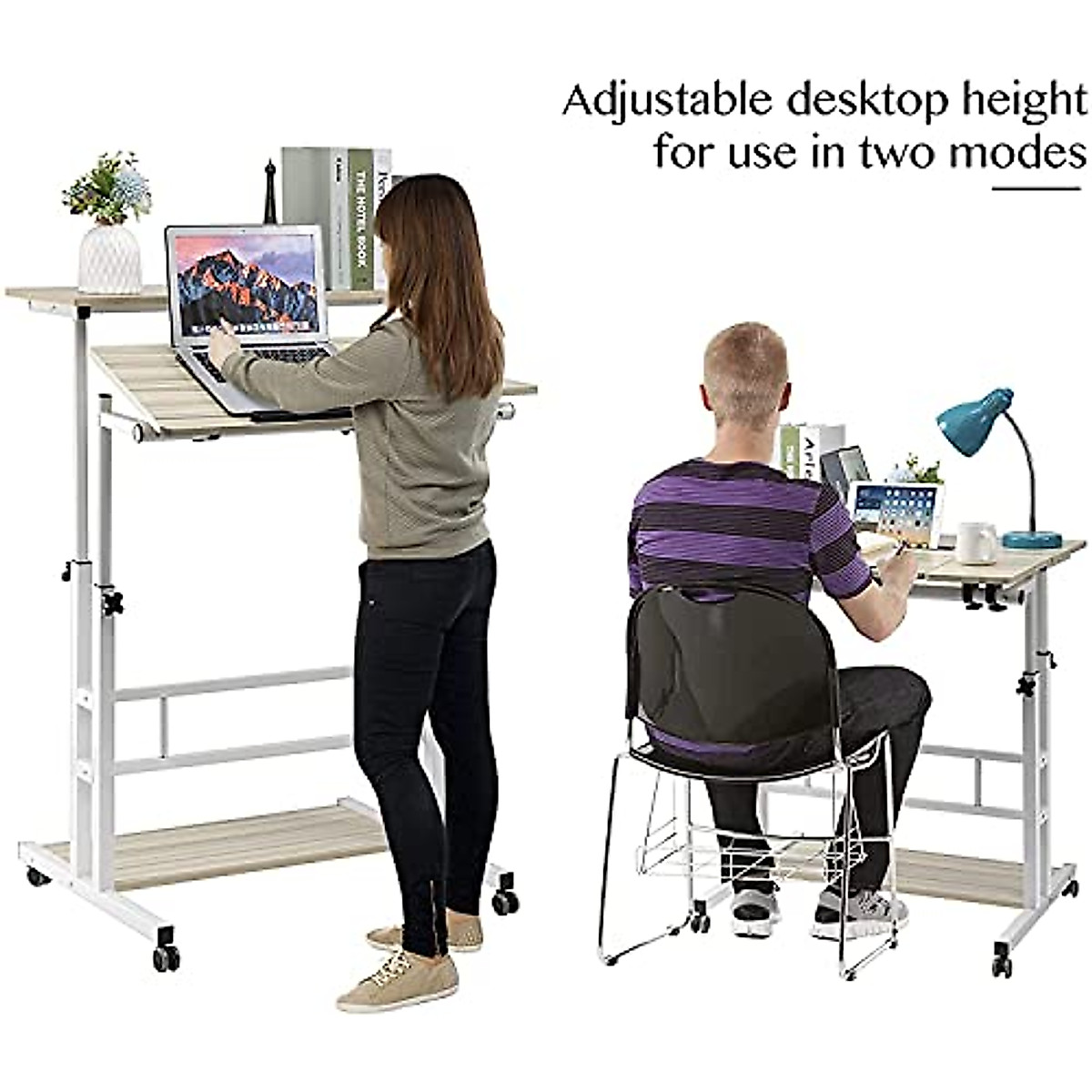 SogesGame Mobile Laptop Stand 23.6 inches Small Rolling Standing Desk with Wheels Height Adjustable Standing Desk, Maple