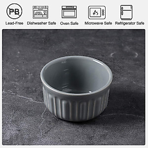 FE 8OZ Ramekins, Rome Pillar Souffle Dish Oven Safe, Custard Cups Set of 6, Porcelain Ramekins for Baking Creme Brulee & Pudding (Apple Red)