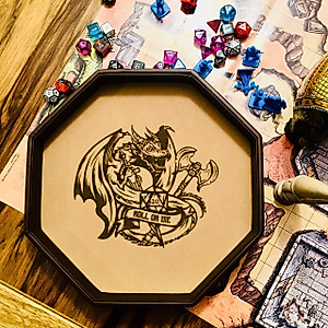 Fantasydice - ROLL OR DIE- Dice Tray - 11.5" Octagon - for Dice, Board Games, Tabletop RPGs Like D&D (DND) 3.5 and 5e, Call of Cthulhu, Pathfinder,Shadowrun and Other Roleplaying Games