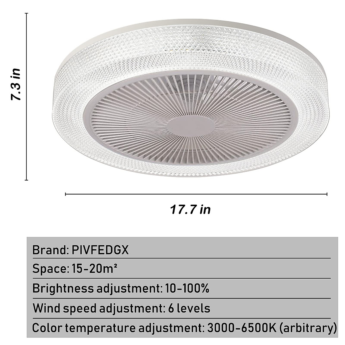 PIVFEDGX Modern Ceiling Fan with Light and Remote Control, Bedroom Semi-Closed Bladeless Low Profile Fan, LED 3000-6500K Dimmable Lighting, 6 Speed Wind Speed Reversible Blades 18in