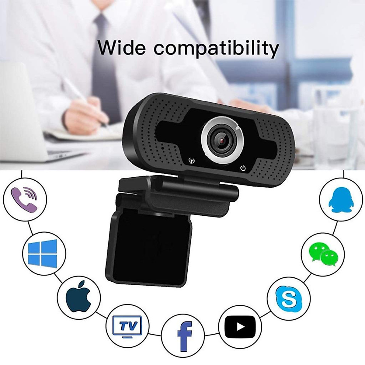 1080P Webcam with Microphone & Webcam Cover, 110-degree Wide Angle Widescreen USB HD Camera, Plug and Play, Laptop Computer Webcam for Live Web Lessons and Video Conference