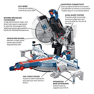 Bosch PROFACTOR 18V SURGEON GCM18V-12GDCN14 Cordless 12 In. Dual-Bevel Glide Miter Saw Kit & BOSCH GBA18V80 CORE18V 8.0 Ah Performance Battery