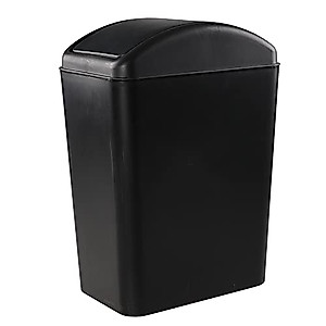 Bblina Plastic Swing Lid Trash Can, 16 Liter Waste Bin, Black, F
